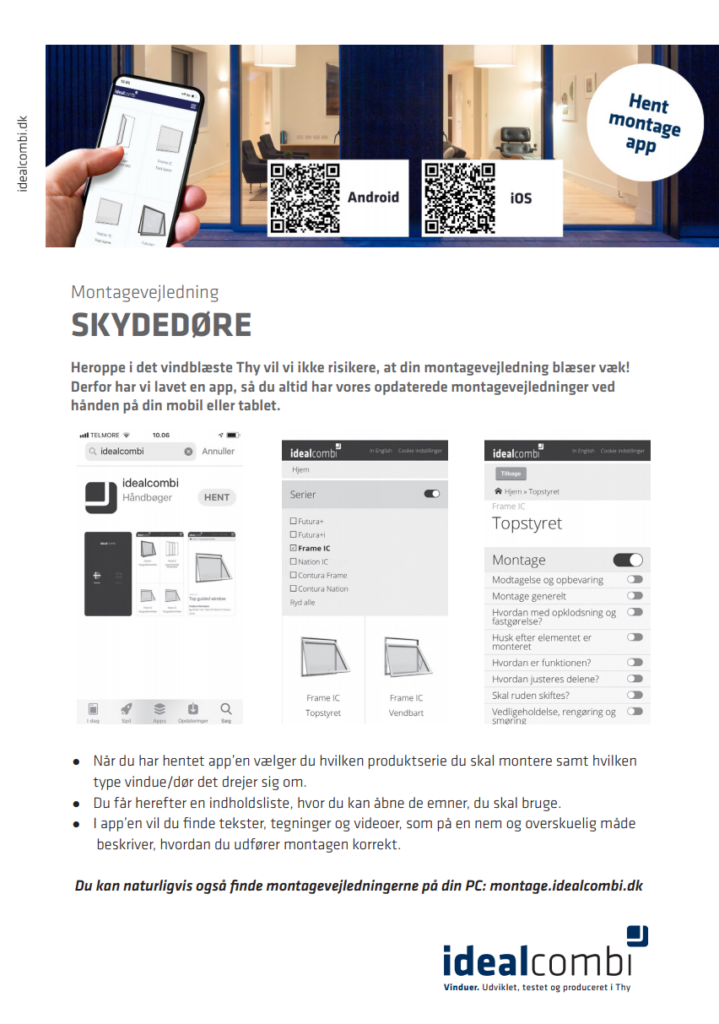 Skydedøre quickguide forside - Idealcombi